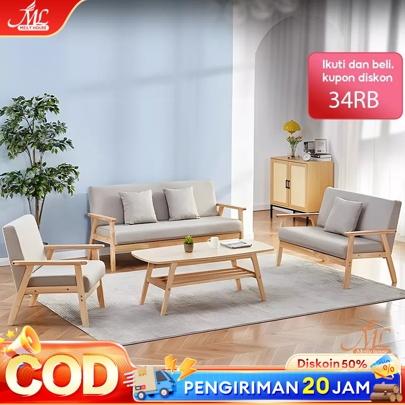 Jual Sofa Bed 3/2/1 Seater Kayu Solid Modern Ruang Tamu Sofa Empuk ...