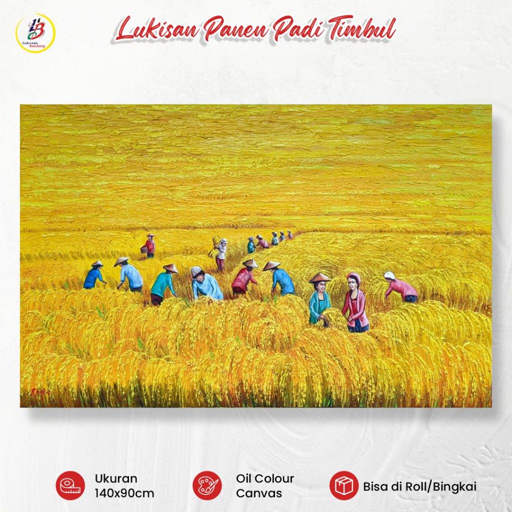 Jual Lukisan Bandung Lukisan Pemandangan Panen Padi 3D Timbul 140x90cm ...