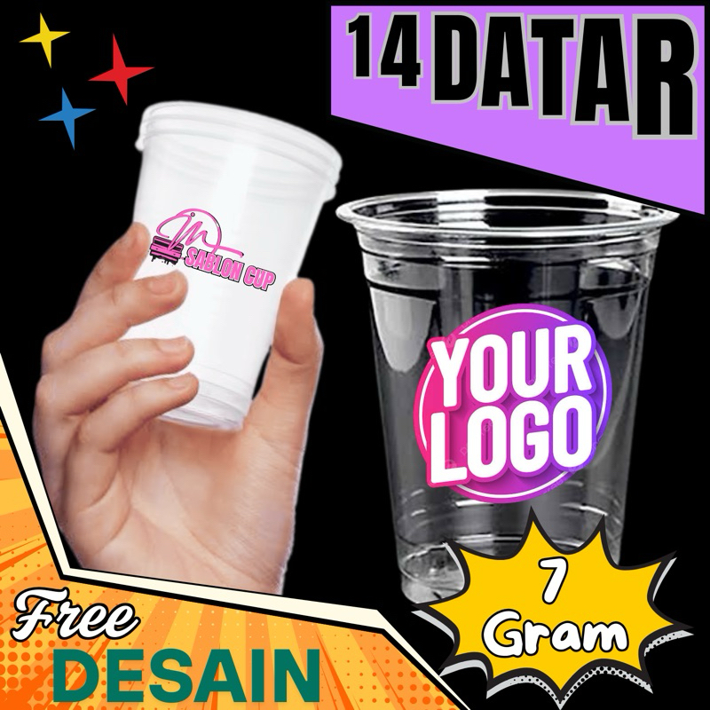 Jual SABLON CUP 14 oz DATAR / SABLON GELAS CUP DATAR / SABLON CUP MURAH ...