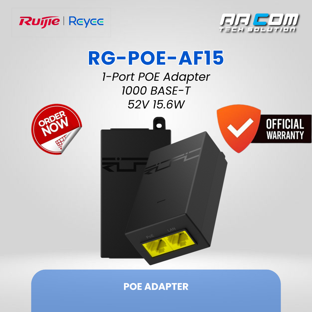 Jual RUIJIE RG-POE-AF15 1-PORT PoE ADAPTER (1000 Base-T, 52V, 15.6W ...