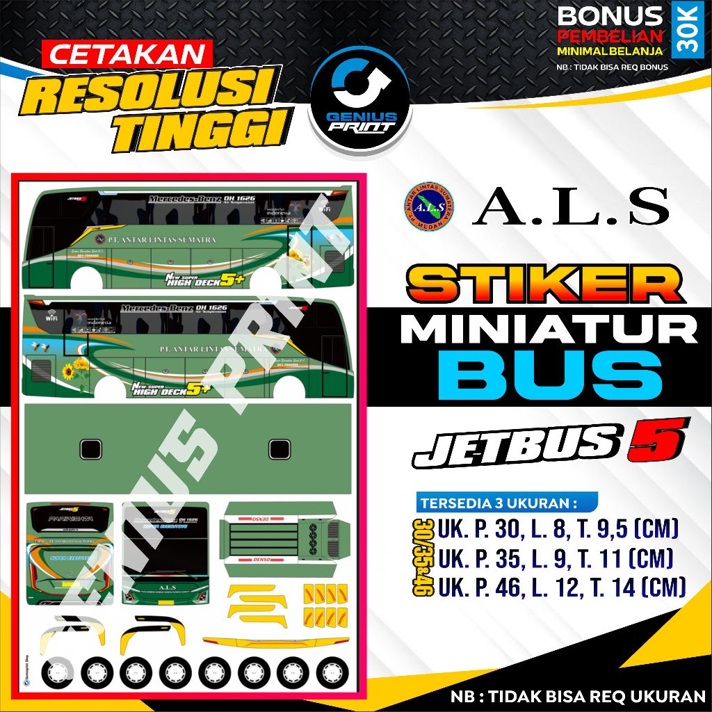 Jual Stiker Mainan Miniatur Bus JETBUS 5 Livery ALS | Sinar Dempo ...