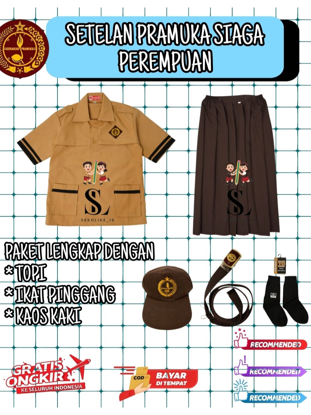 Jual Seragam Sekolah SD Setelan Super Lengkap Pramuka Siaga Lengan ...