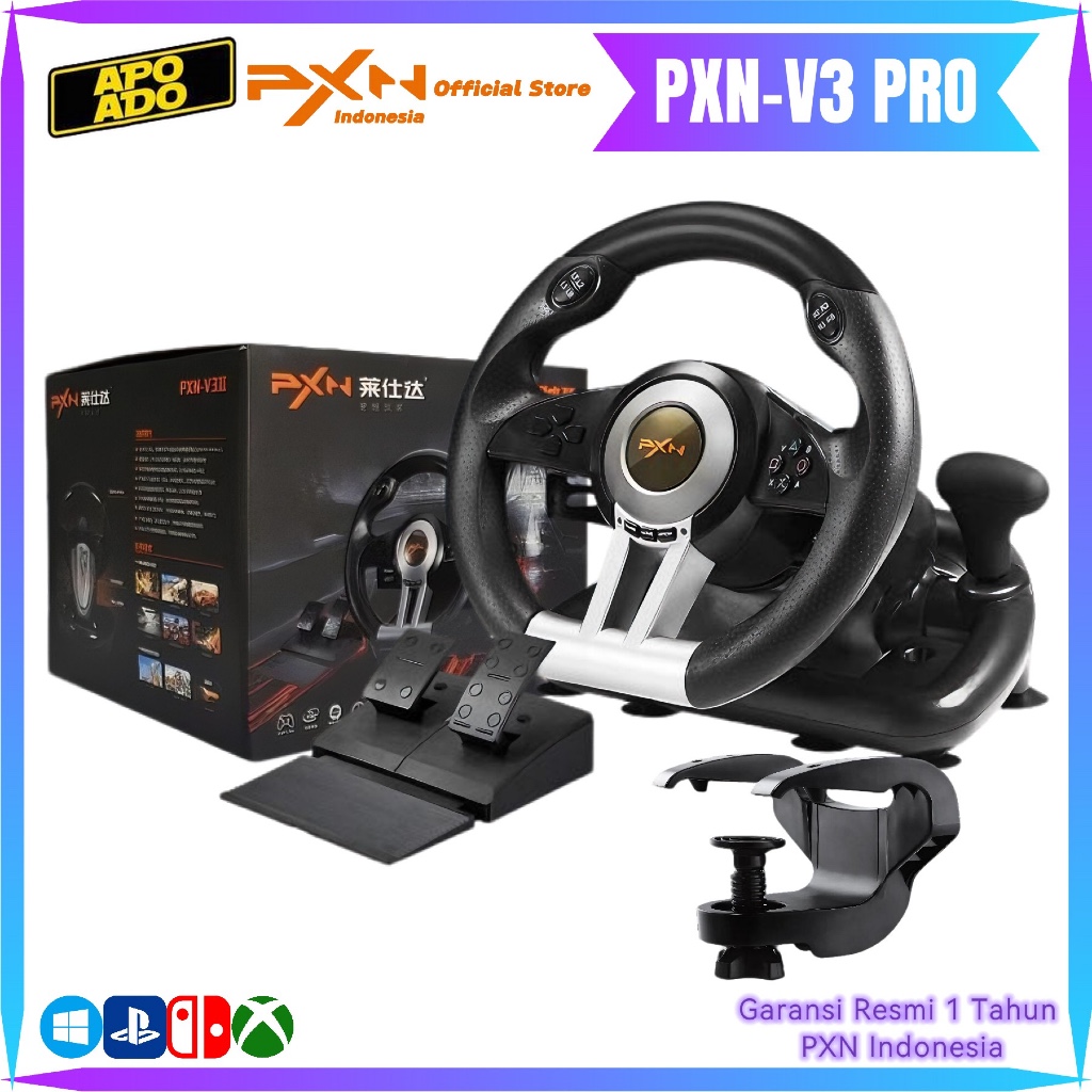 Jual PXN V3 PRO Vibration Motor Racing Game Steering Wheel With Pedal ...
