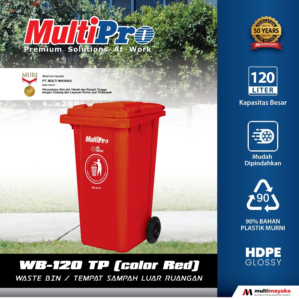 Jual Multipro Tempat Sampah 120 Liter Merah Waste Bin Outdoor Roda Garansi Resmi 1 Tahun ...