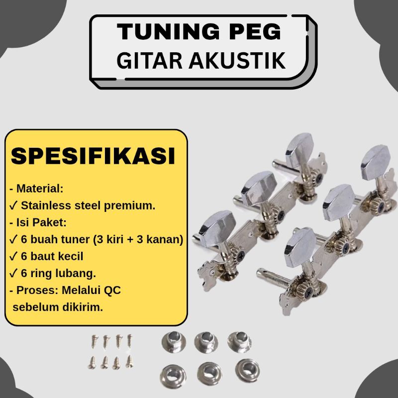 Jual Tuning Peg Dryer Kunci Gitar Akustik Set Stainless Steel Premium ...