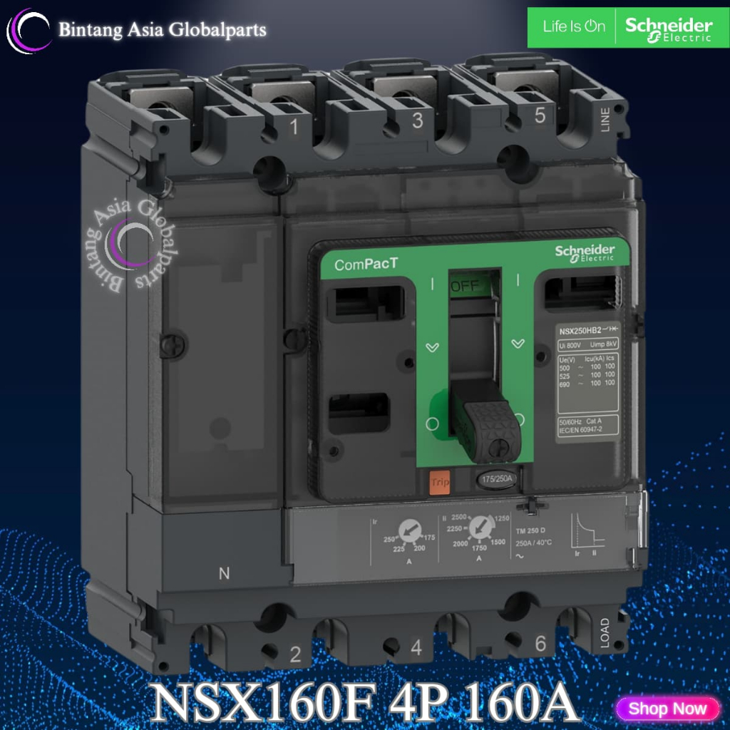 Jual MCCB 4 Phase 160 Ampere Schneider C16F6TM160 Original / MCCB 4p 160a 36kA NSX160F / Breaker ...