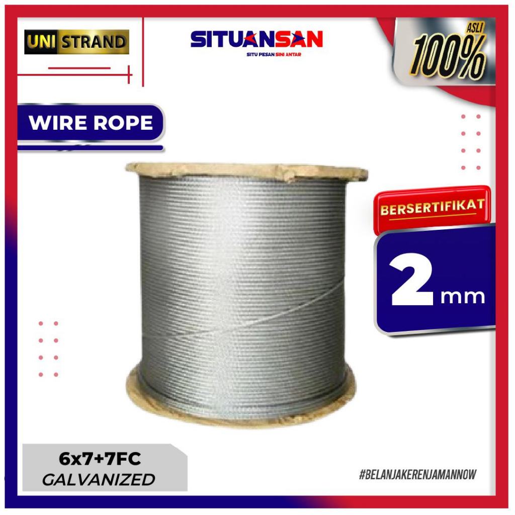 Jual Wire Rope 2mm Kawat Seling 2 mm 6x7 + 7FC Galvanised UNISTRAND ...