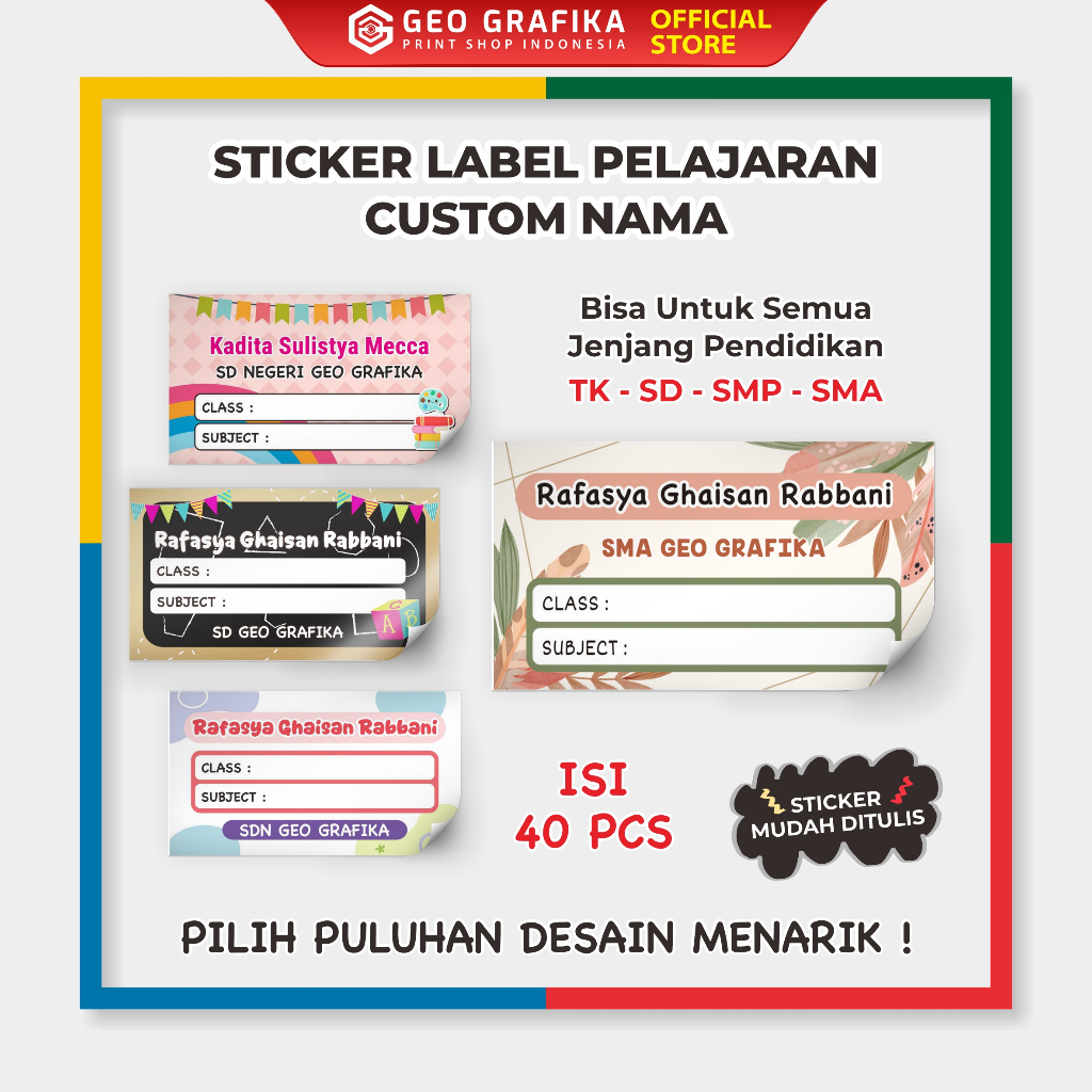 Jual Stiker Label Buku Pelajaran Custom Nama dan Sekolah - Geo Grafika ...