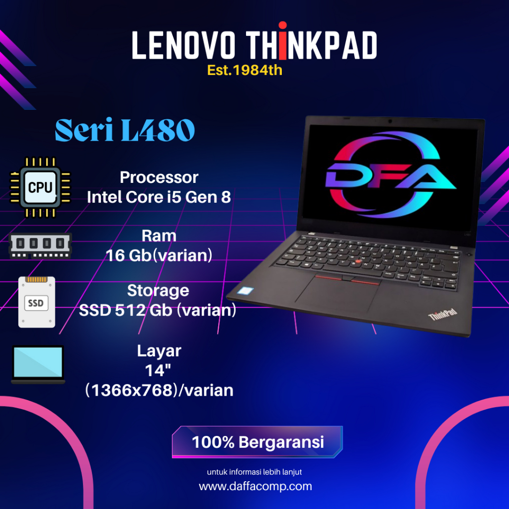 Jual LAPTOP LENOVO THINKPAD L480 INTEL CORE I5 GEN 8 RAM 16GB SSD 512GB MURAH DAN BERGARANSI ...