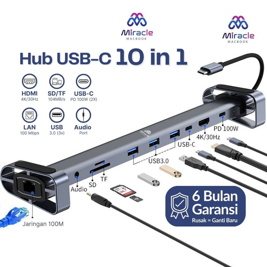 Jual Docking Station Adapter USB C HUB 10 in 1 – HDMI 4K, USB 3.0, PD ...