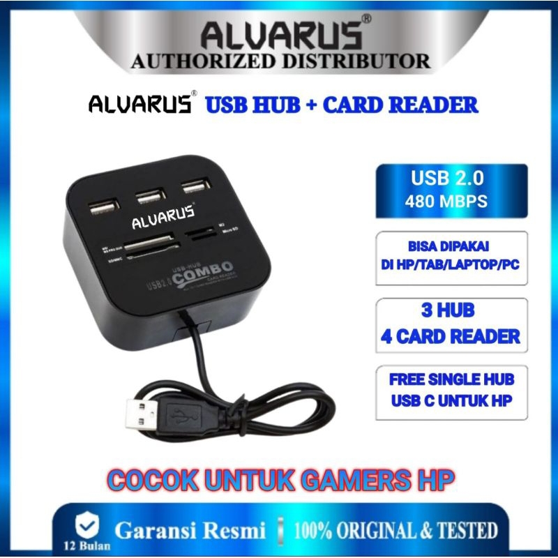 Jual ALVARUS USB HUB DAN CARD READER ALL IN ONE GAMING USB HUB UNTUK HP ...