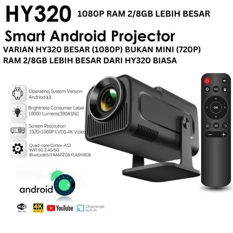 Jual Proyektor HY320Pro Android 11.0 1080p 1000Lumens Wifi 6 Bluetooth ...