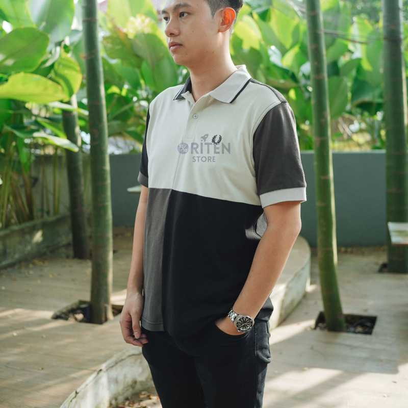 Jual Fred Perry Grid Patchwork Polo Black Original / Kaos Polo FP ...