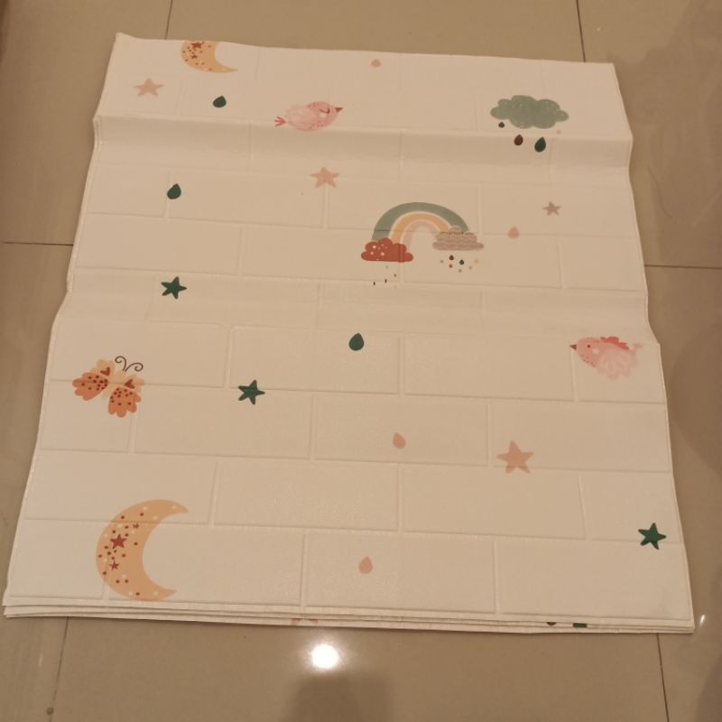 Jual Wallpaper dinding 3D bahan foam motif batu bata putih pelangi ...