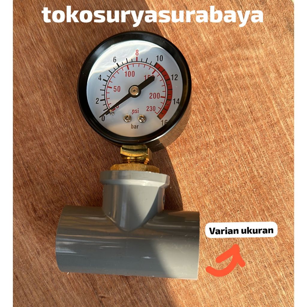 Jual 3/4" Test Tekanan Pompa Air Manometer 16 BAR dengan TEE manometer ...