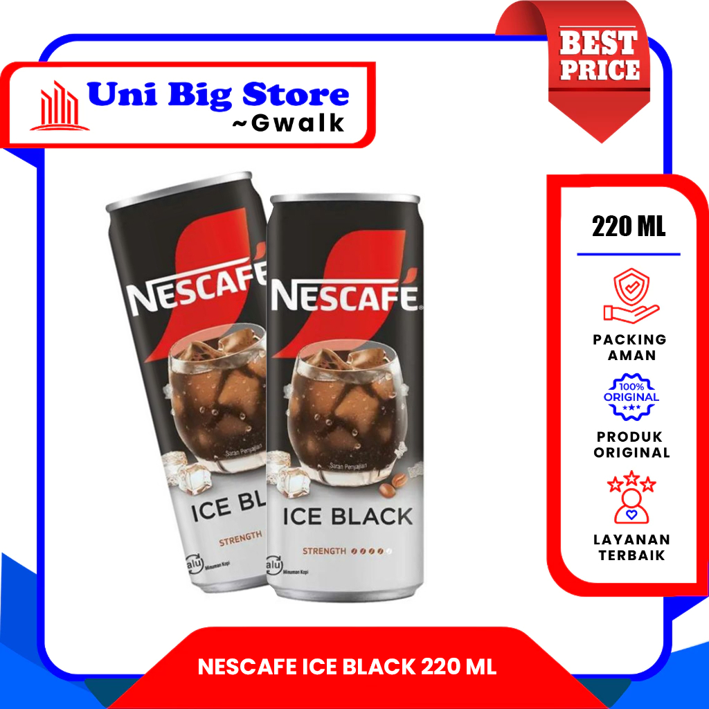 Jual NESCAFE ICE BLACK COFFEE DRINK KOPI HITAM CAN - 220 ml | Shopee ...