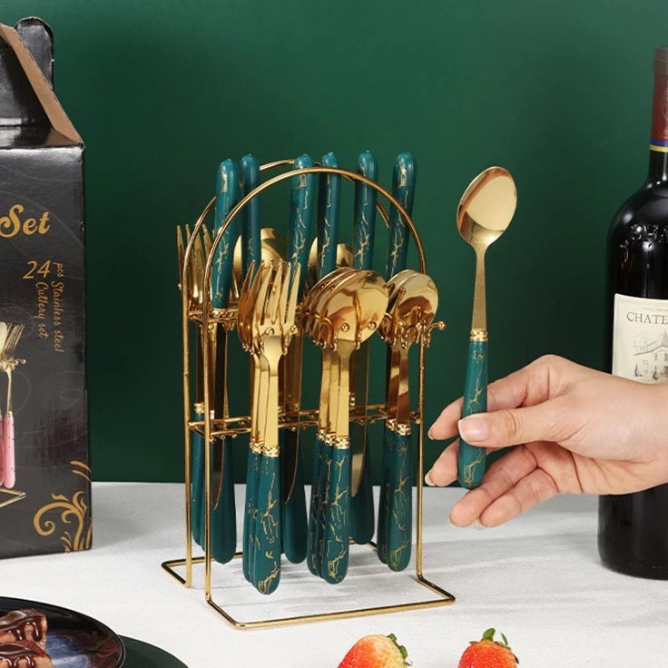 Jual *L_ Sendok Set Marble Dengan Rak Mewah Gold Elegant / Sendok ...