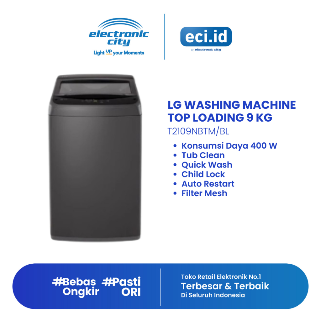 Jual LG Mesin Cuci Top Loading 9 Kg - T2109NBTM/BL | Shopee Indonesia