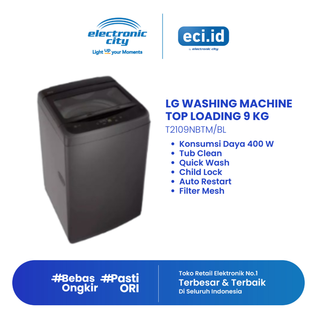 Jual LG Mesin Cuci Top Loading 9 Kg - T2109NBTM/BL | Shopee Indonesia