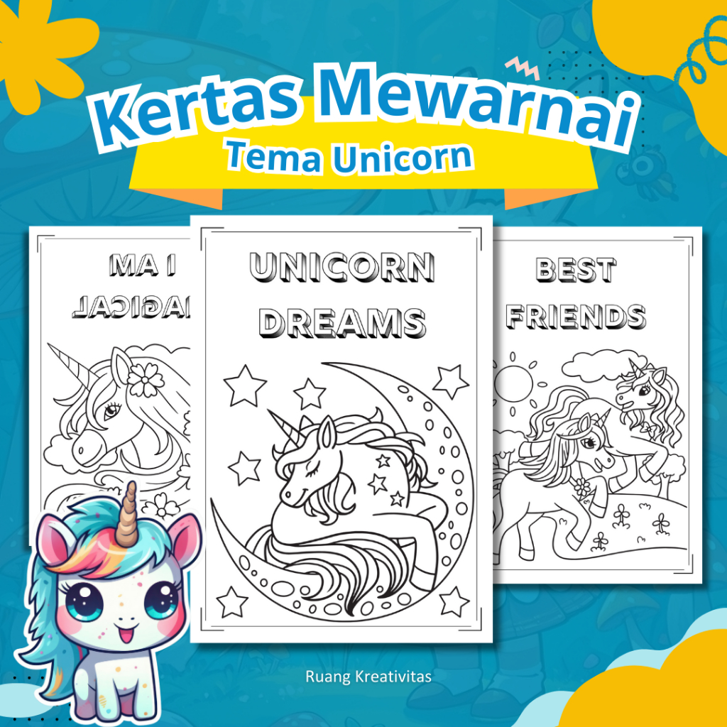 Jual LEMBAR KERTAS MEWARNAI ANAK TEMA Unicorn / KERTAS GAMBAR MEWARNAI ...