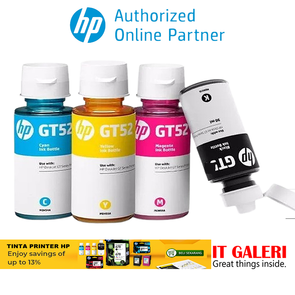 Jual { BUNDLING } HP Tinta Printer Original GT52 Ink Bottle 70 ML ...