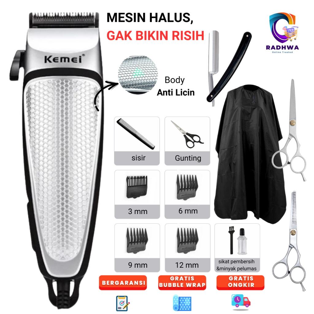 Jual Mesin Cukur Rambut Listrik Kemei Hair Clipper Kabel Anti Slip Mata Pisau Cukur Baja Anti ...