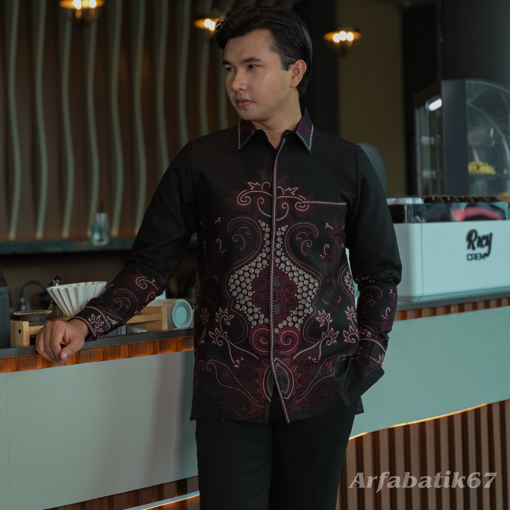 Jual SADEWA HITAM BURGUNDY KEMEJA BATIK SMOCK BORDIR PRIA Katun prima ...