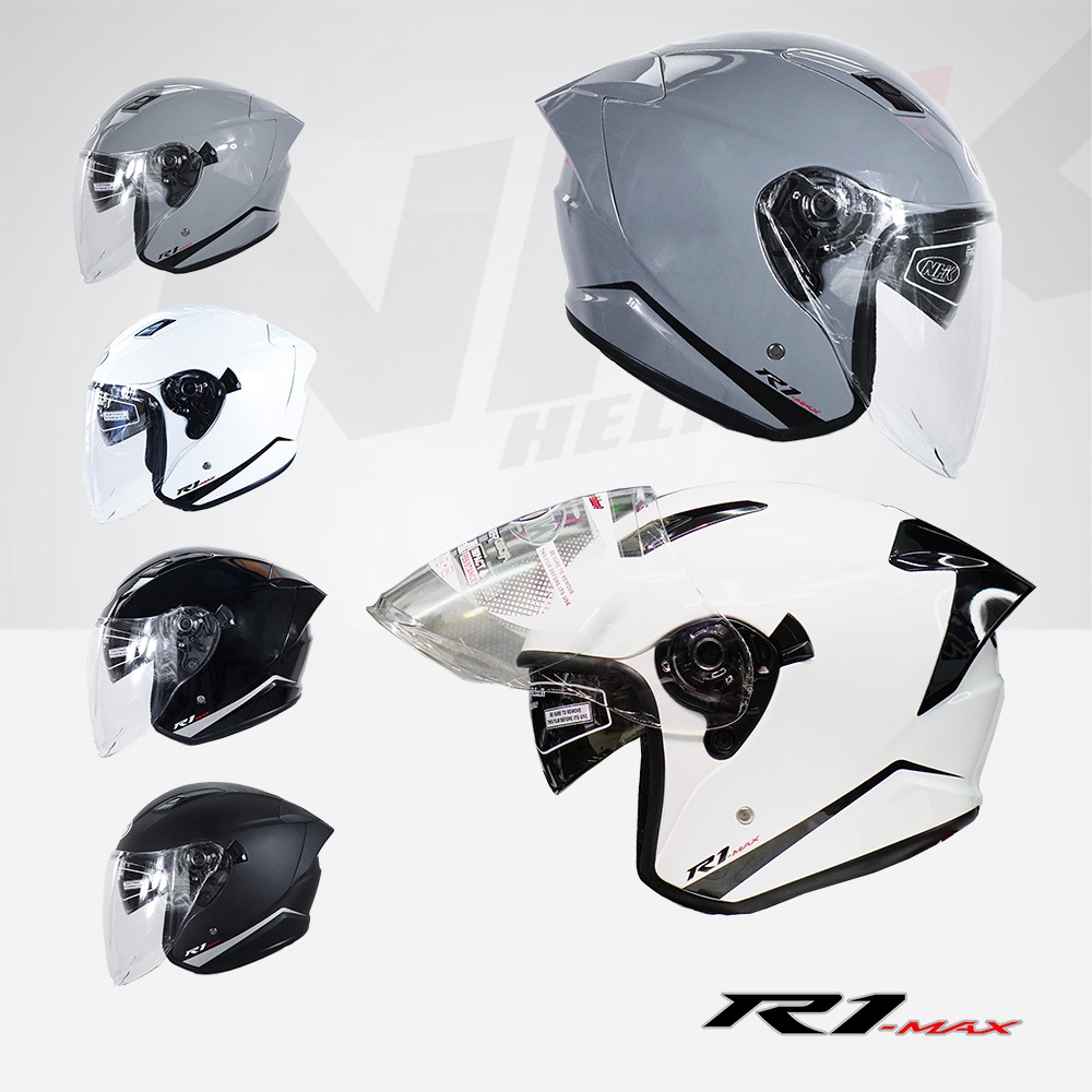 Jual HELM NHK R1 MAX SOLID ALL VARIAN HALF FACE DOUBLE VISOR ORIGINAL ...