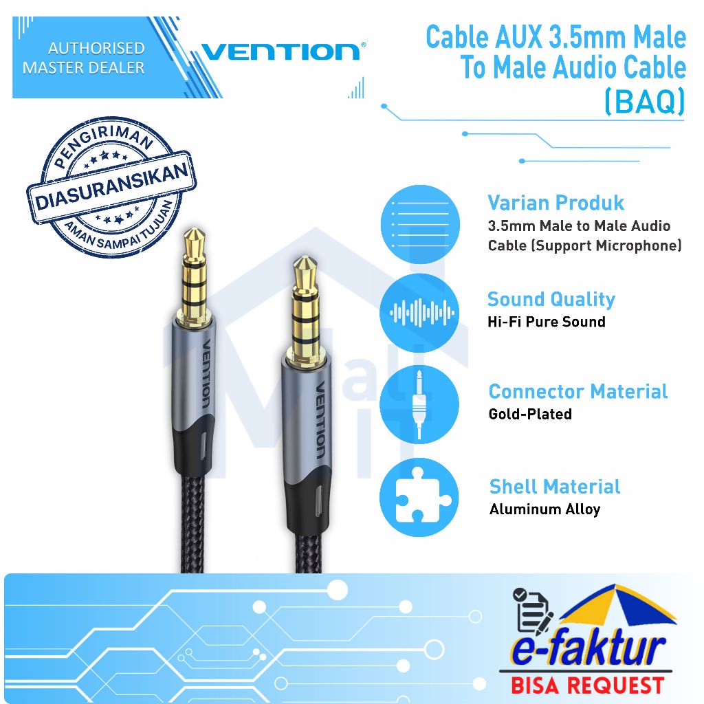 Jual MALLIT Vention Kabel Audio Jack Aux 3.5mm Stereo Hi-Fi Braided ...