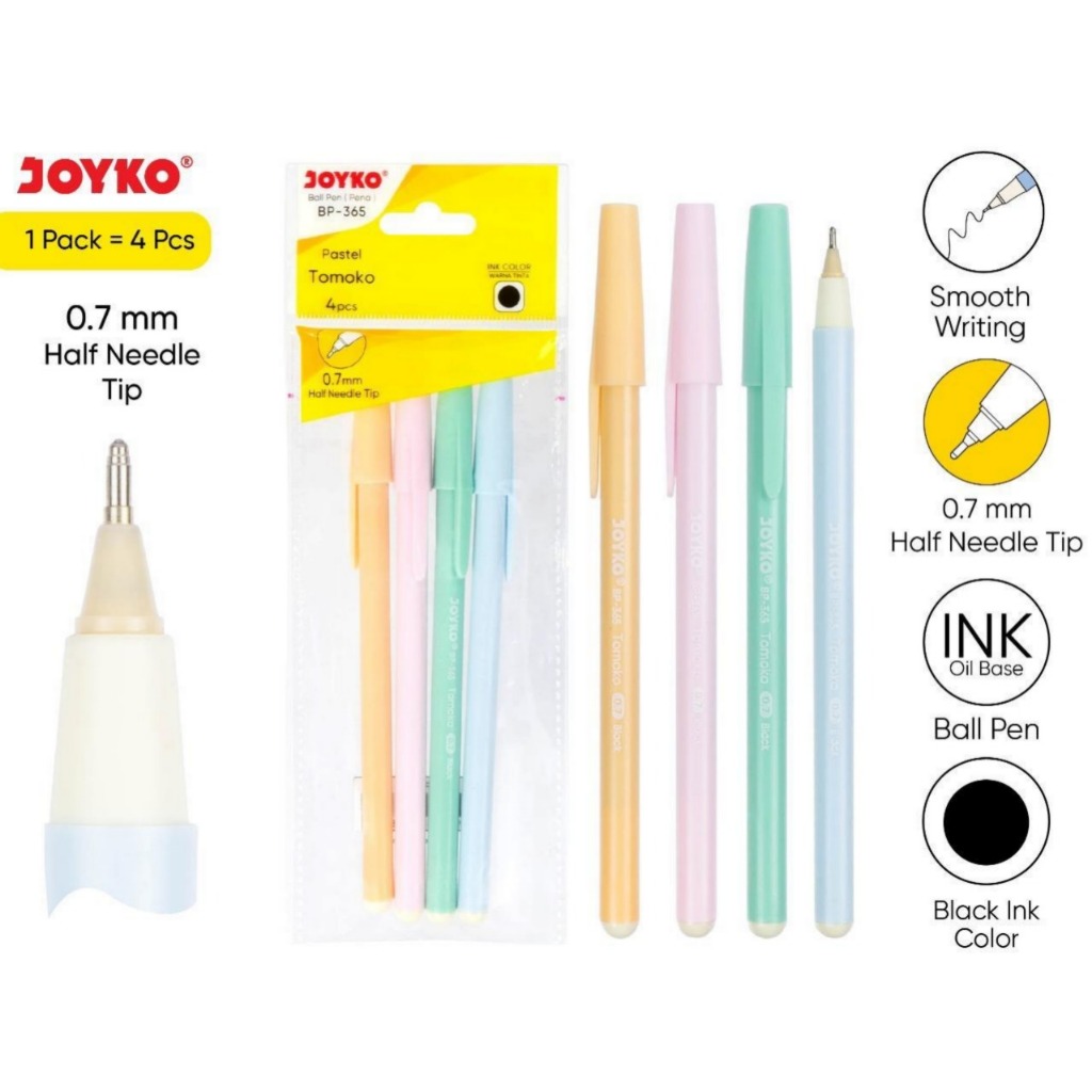 Jual Ball Pen Pulpen Pena Joyko BP-365 Pastel Tomoko 0.7 mm 1 Pack 4 Pcs | Shopee Indonesia
