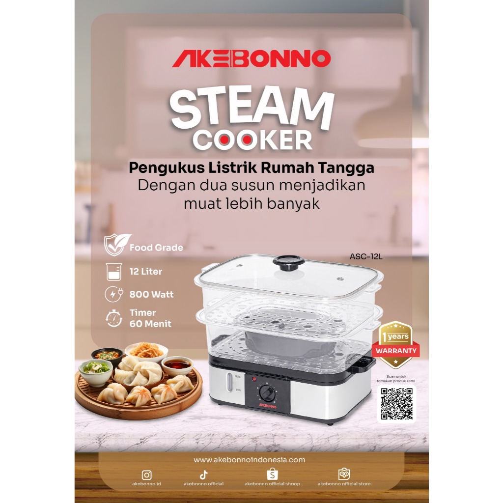 Jual Akebonno Electric Food Steamer Cooker 12 Liter Pengukus Listrik ...