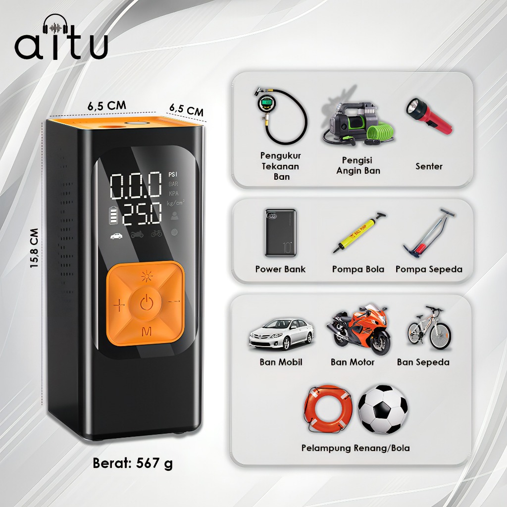 Jual Aitu Pompa Ban Portable Multifungsi 6 In 1 Cordless | Shopee Indonesia