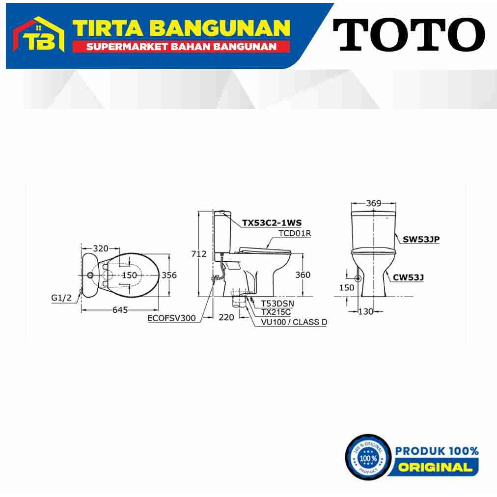 Jual TOTO CW53J SW53JP TCD01R CLOSET KLOSET WC TOILET DUDUK SINGLE ...