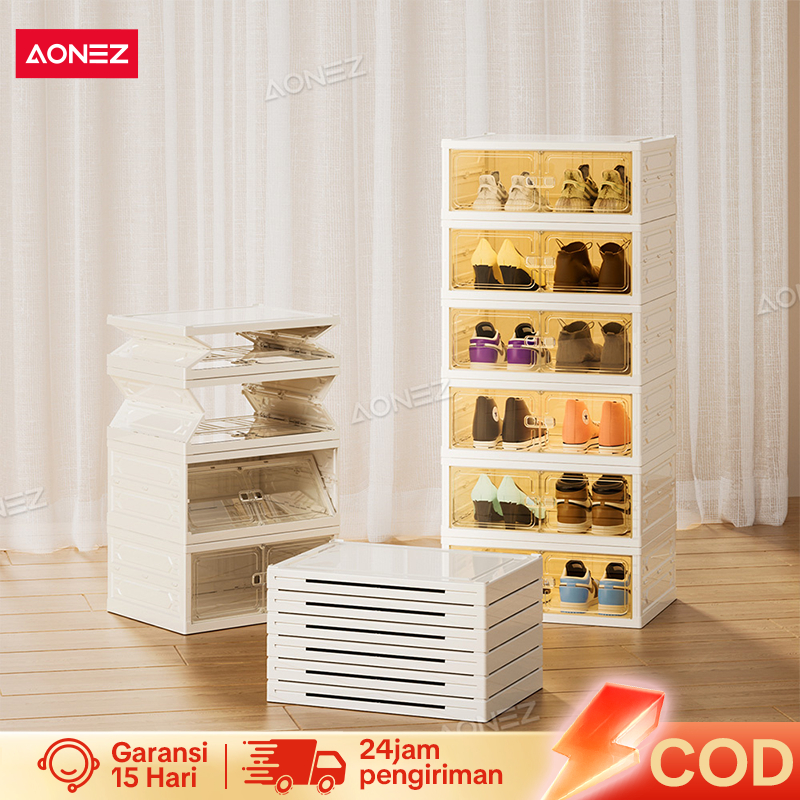 Jual Aonez Rak Sepatu Tertutup Lipat 4-20 Box Sepatu Kotak Sepatu ...