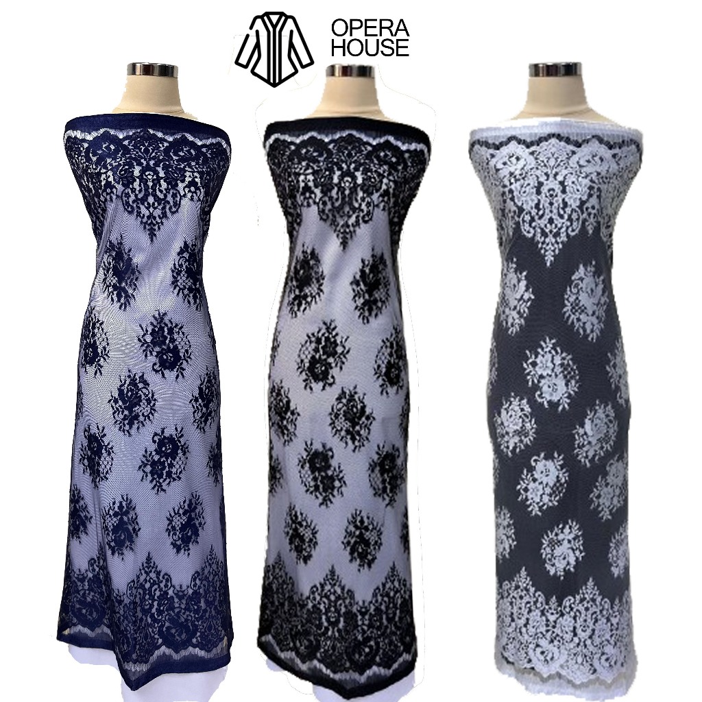 Jual Brokat Bahan Kain Kebaya Semi Perancis Bunga Modern Prancis Navy ...