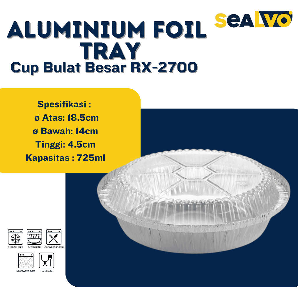 Jual Aluminium Foil Cup Kue Bulat 725ML RX-2700 + Tutup Mika /Kue Cake ...