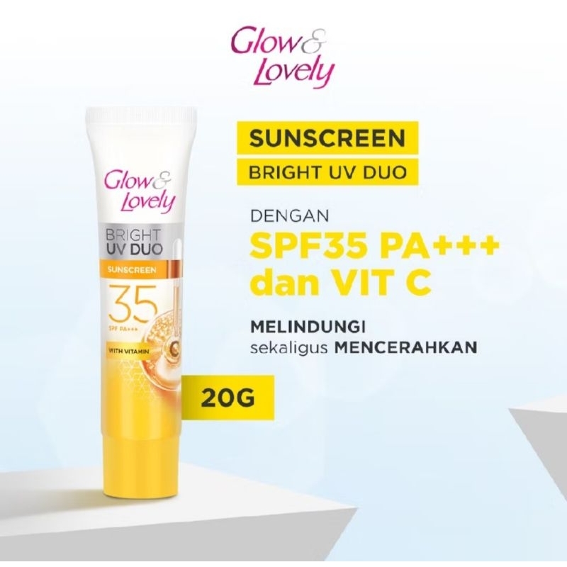 Jual Glow&Lovely BRIGHT UV DUO Sunscreen spf35 PA+++ Netto 20gr | Shopee Indonesia