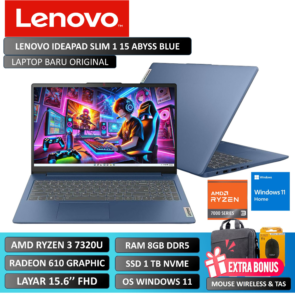 Jual Laptop Slim Lenovo Ideapad 1 15 Amd Ryzen 3 7320U 8GB DDR5 1TB SSD ...