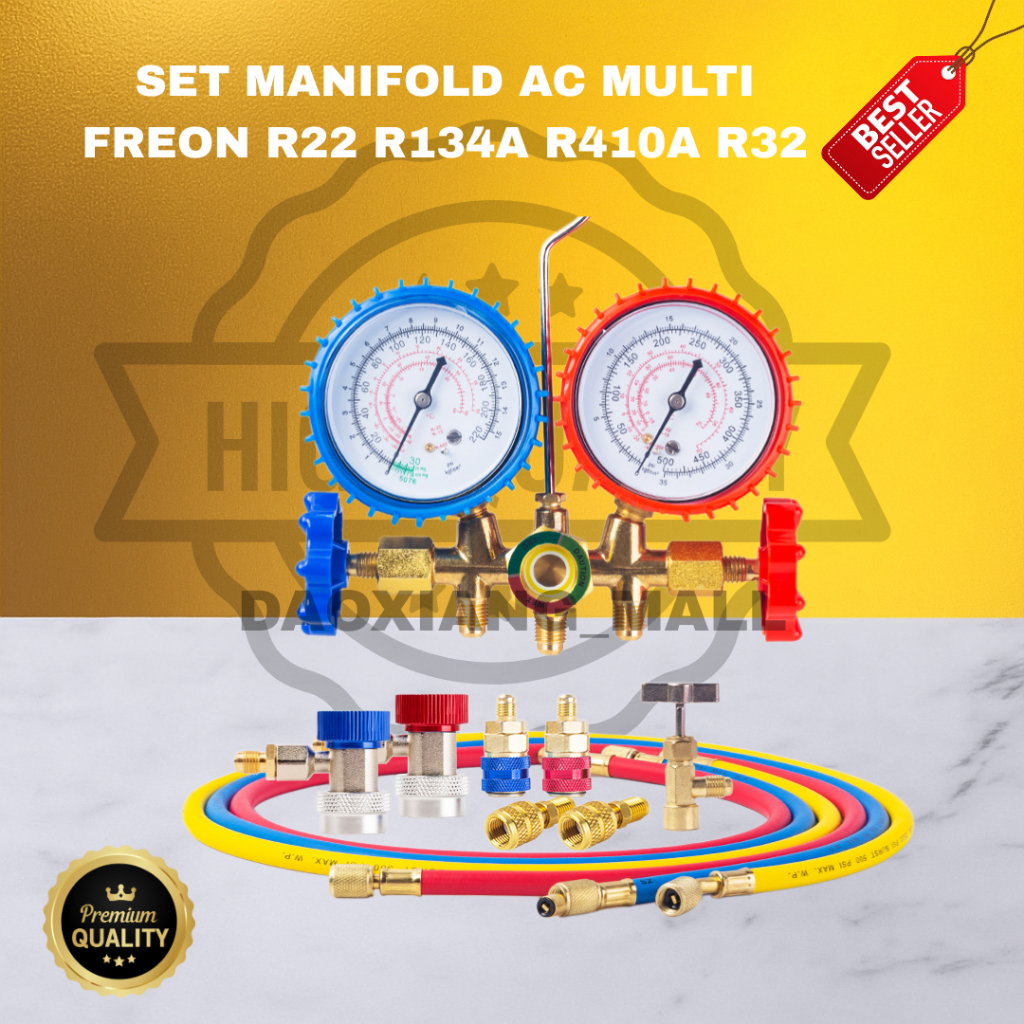 Jual MANIFOLD GAUGE SET AC MULTI FREON R22 R32 R134A R410A – ALAT UKUR TEKANAN SERVIS AC ...