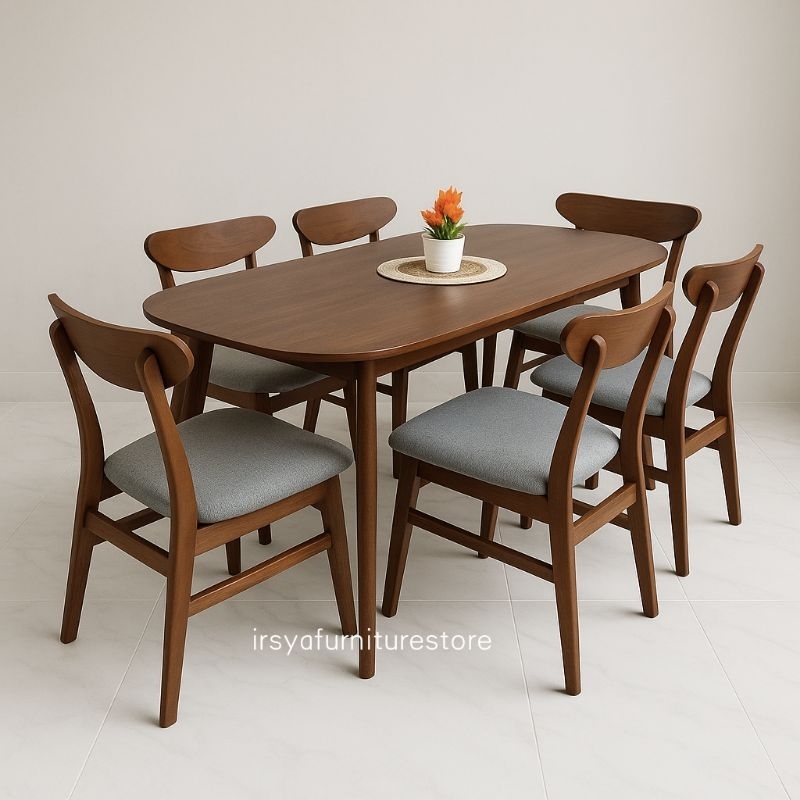 Jual Meja Makan Minimalis Modern Kayu Jati 6 Kursi - Set Kursi Makan Jati Plus Jok | Shopee ...