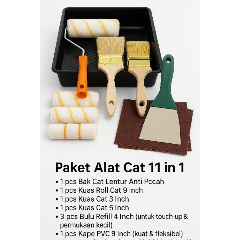 Jual Paket Alat Cat 11 in 1 – Kuas, Roll, Refill Bulu, Kape, Amplas ...