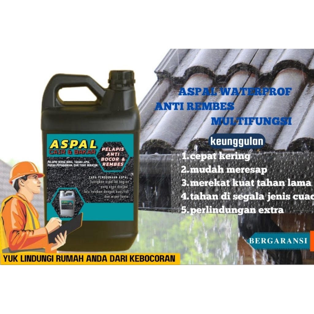 Jual ASPAL CAIR Waterproofing 5 kg anti bocor 100% ORIGINAL EMULSI ...