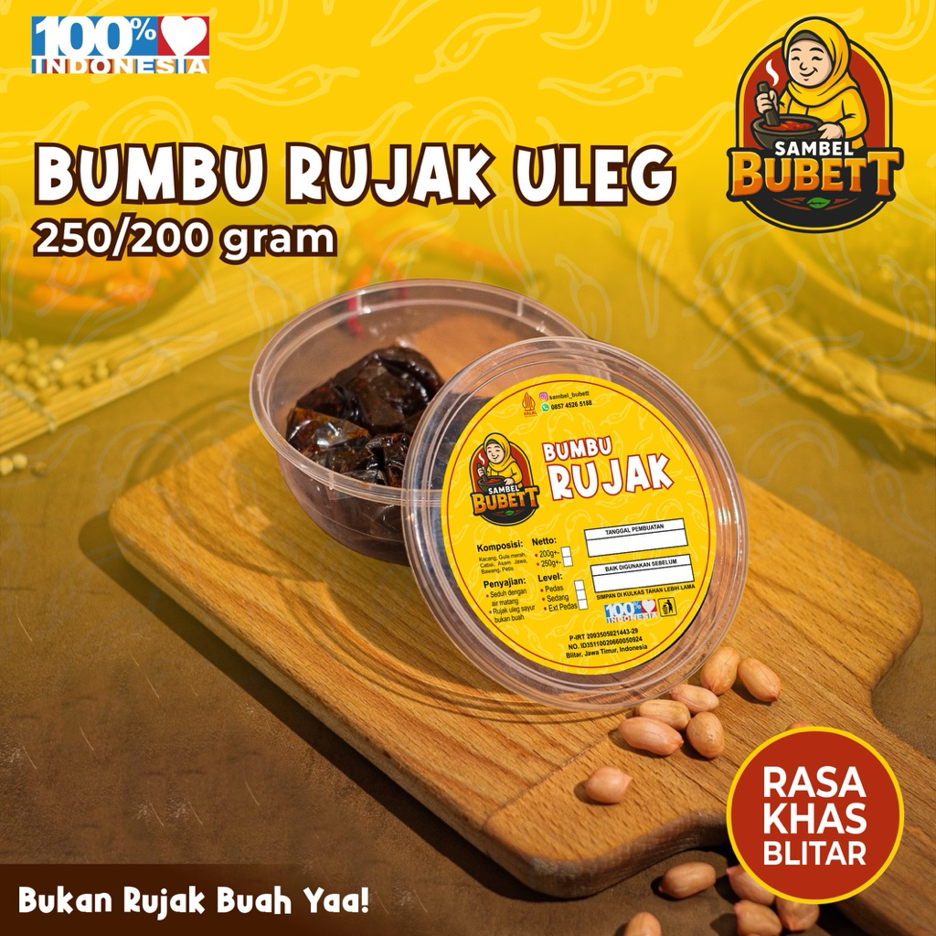 Jual Bumbu Rujak Uleg Petis/Cingur 250g/200g Khas Blitar SAMBEL BUBETT | Shopee Indonesia