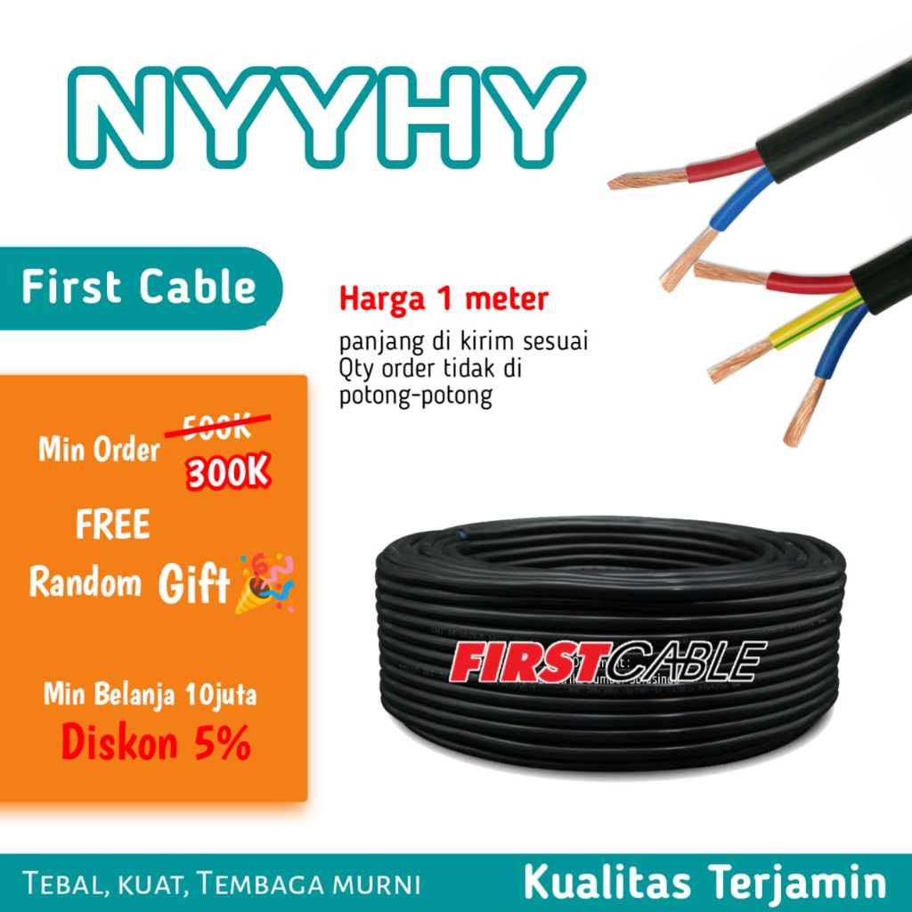 Jual Kabel listrik NYYHY 3x2.5 mm2 - Kabel hitam serabut tembaga murni FIRST CABLE | Shopee ...