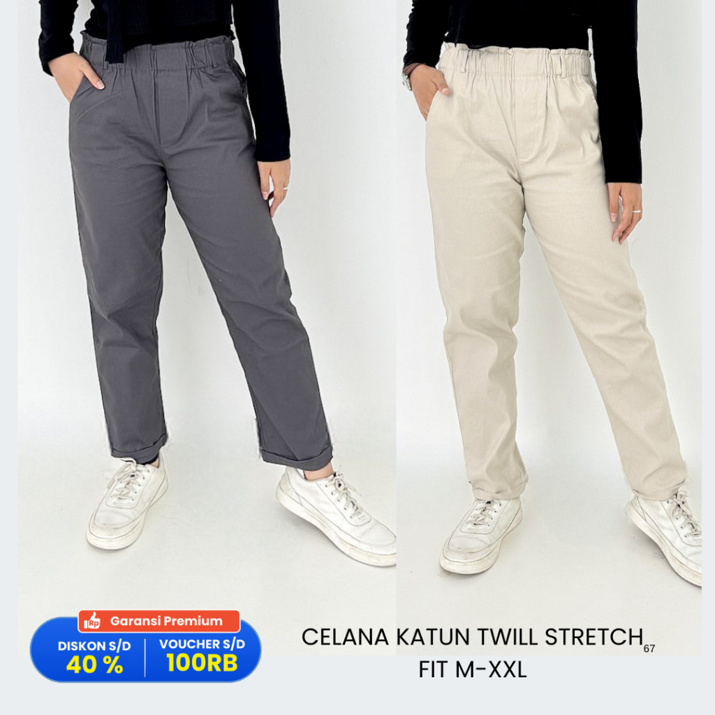 Jual Celana Katun Spandex Stretch Wanita Fit M-XXL Loose Baggy Pinggang ...