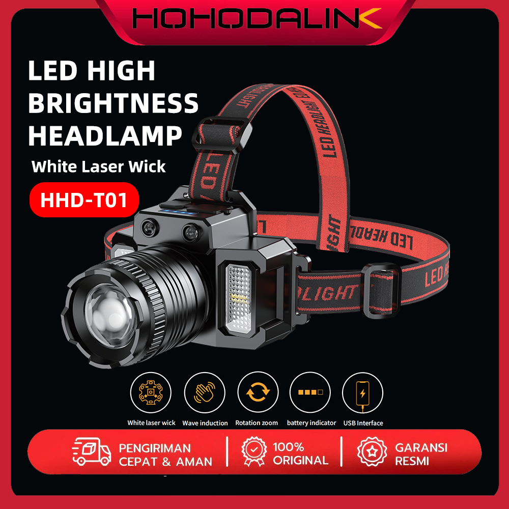 Jual Lampu Kepala LED/Headlamp HHD-T01/Super Terang 5000 Lumen/USB Charging Senter/Dengan Sensor ...