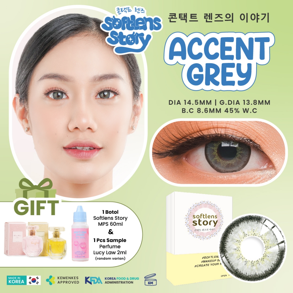 Jual BUY 1 FREE 3 ITEM Softlens Story Accent Grey 1 Pasang | 14.5mm ...