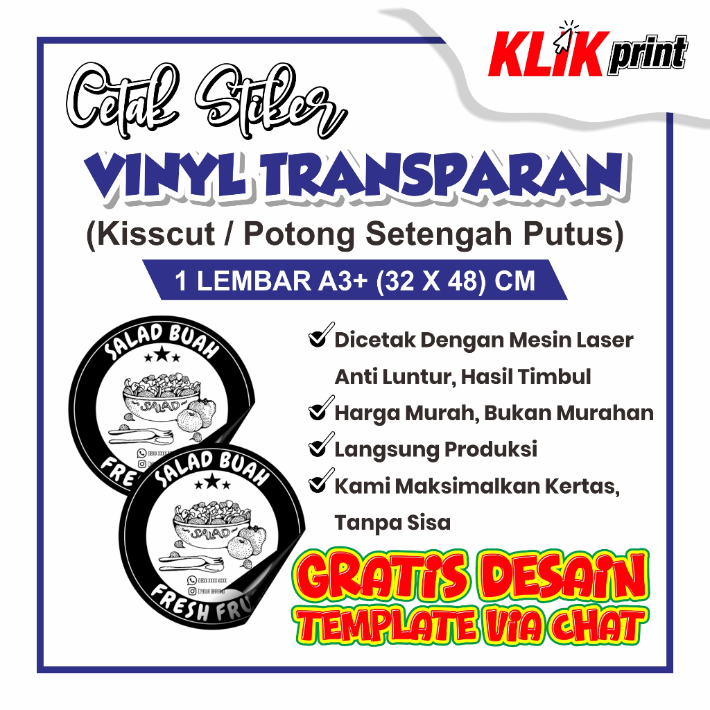 Jual Stiker Vinyl Transparan Cutting A3+ | Label Kemasan Cutting ...