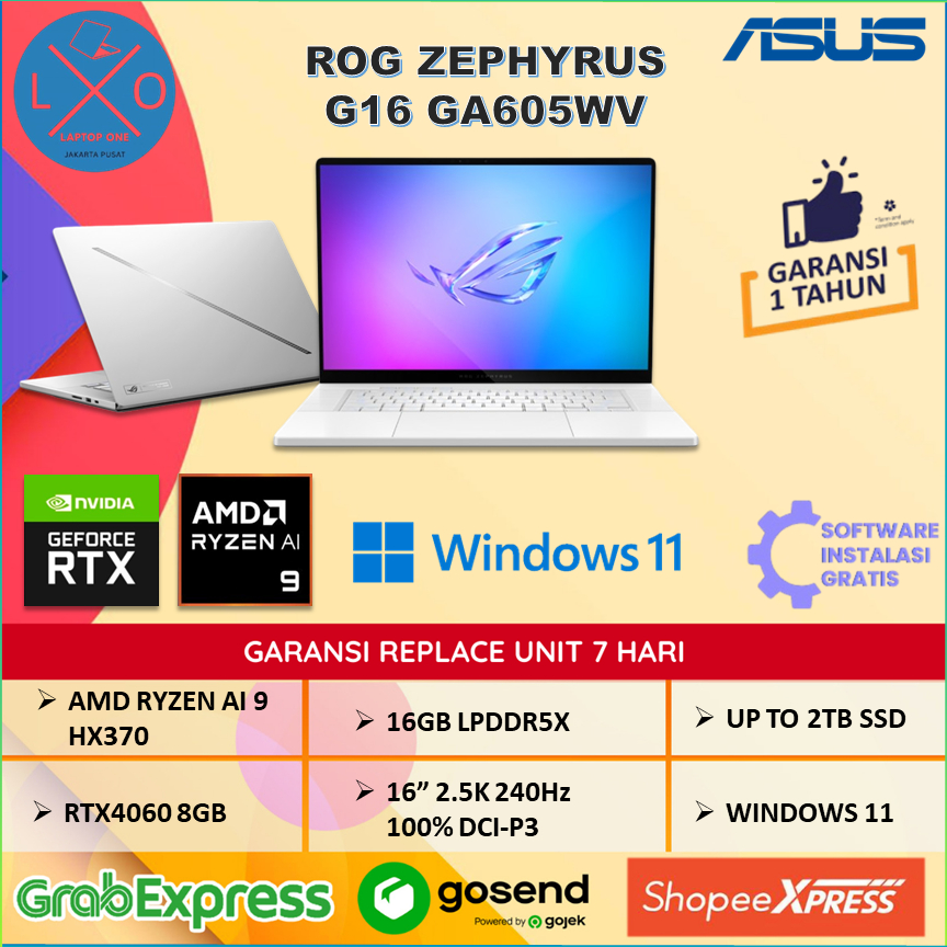 Jual Laptop Asus ROG Zephyrus G16 OLED GA605WV RTX4060 8GB Ryzen AI 9 ...