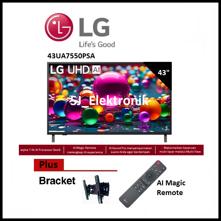 Jual Braket + LG 43UA7550PSA Smart TV UHD AI | LED TV 43 Inch 43UA7550 AI Processor | Shopee ...